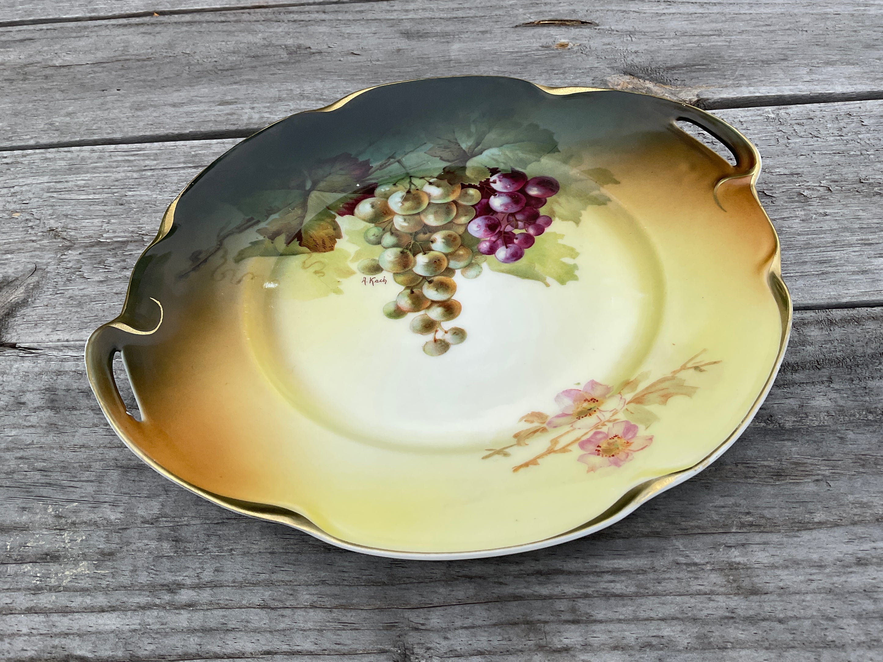 Antique hand painted grapes platter old Schumann German china artist s ...
