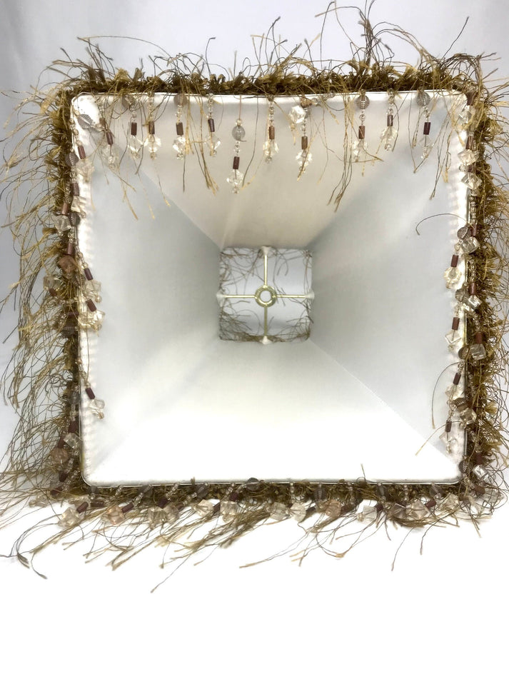 Victorian style pagoda-shaped lamp shade (golden tones wit beaded frin ...